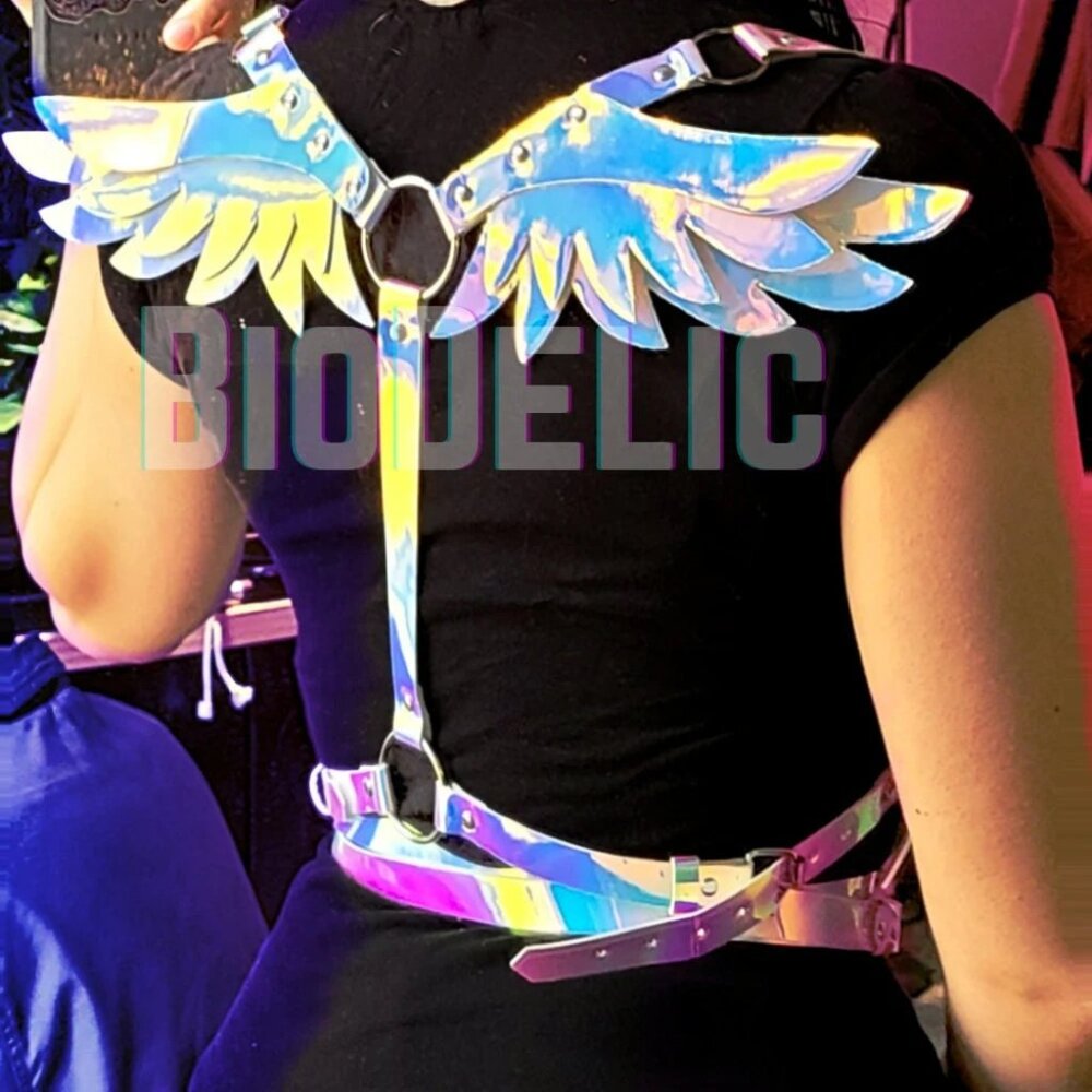 Iridescent Wings Harness. Rave Outfit. Bra Top Harnes… - Gem